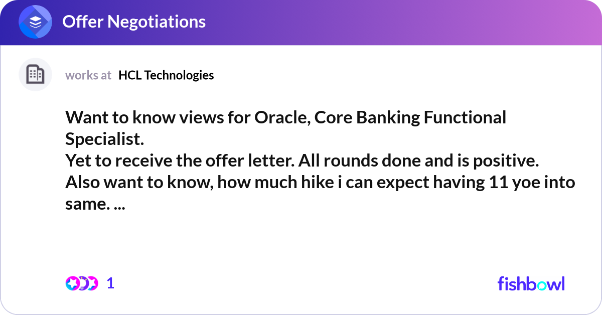 Want to know views for Oracle, Core Banking Functi... | Fishbowl