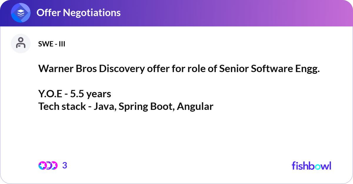 Warner Bros Discovery offer for role of Senior Sof... | Fishbowl