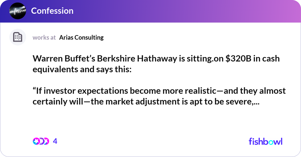 Warren Buffet’s Berkshire Hathaway is sitting.on $... | Fishbowl