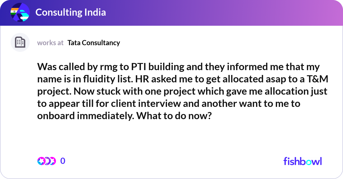 Was called by rmg to PTI building and they informe... | Fishbowl