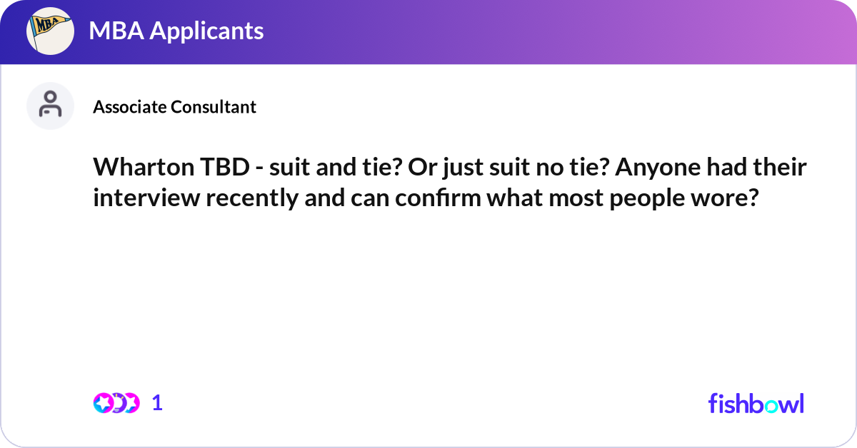 Wharton TBD - suit and tie? Or just suit no tie? A... | Fishbowl