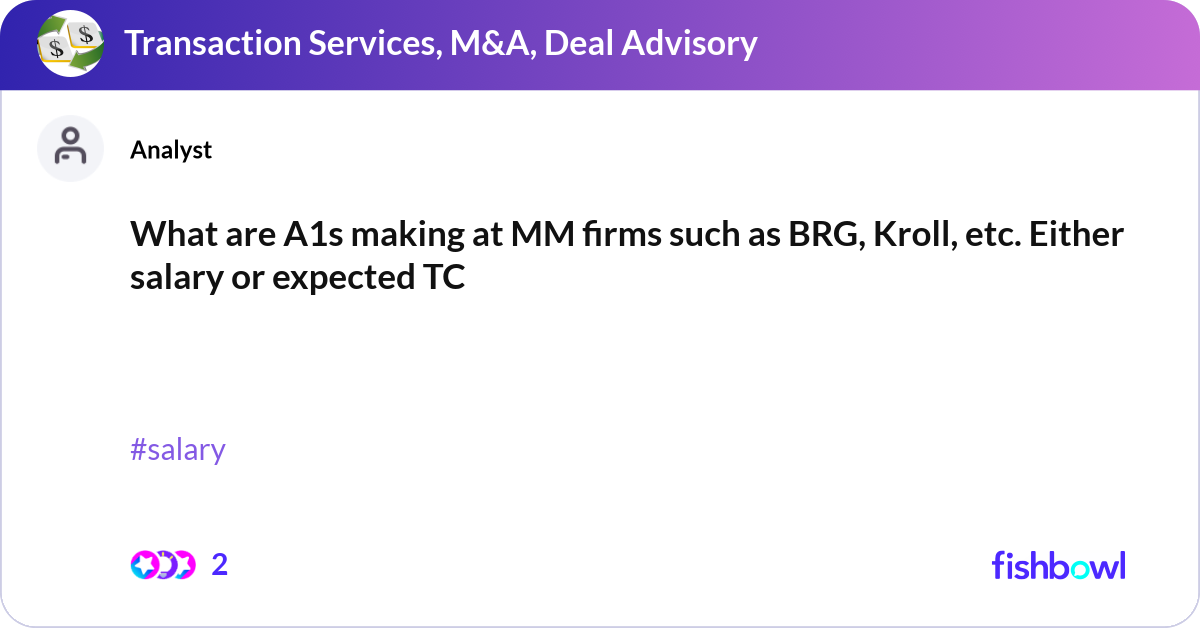 What are A1s making at MM firms such as BRG, Kroll... | Fishbowl