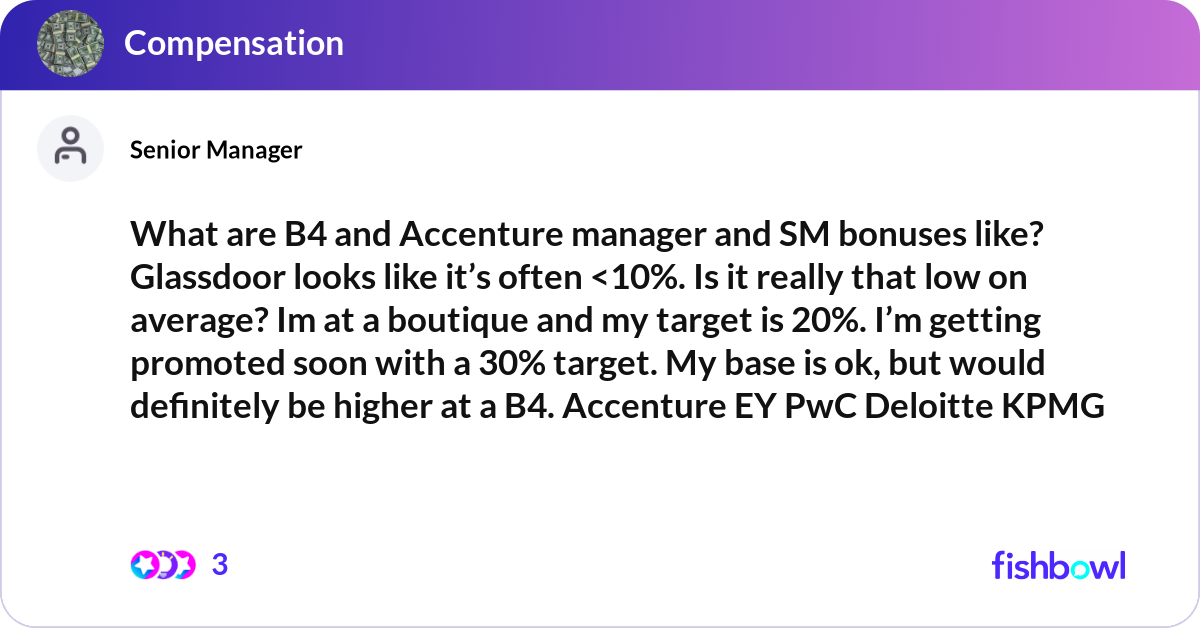 What are B4 and Accenture manager and SM bonuses l... | Fishbowl