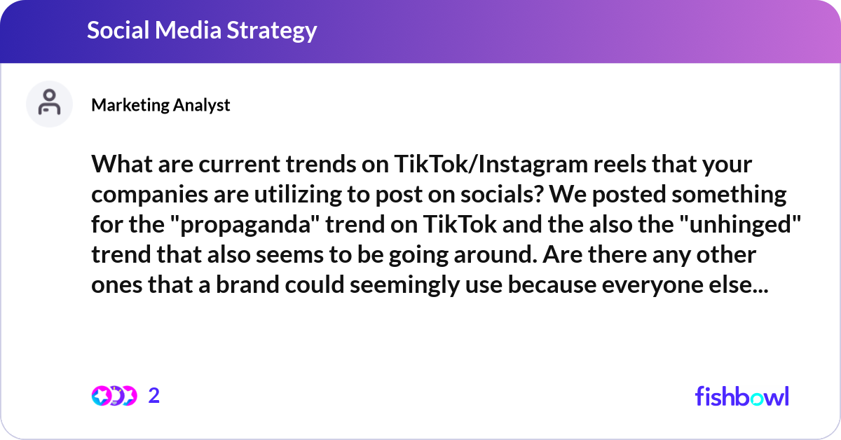 What are current trends on TikTok/Instagram reels ... | Fishbowl