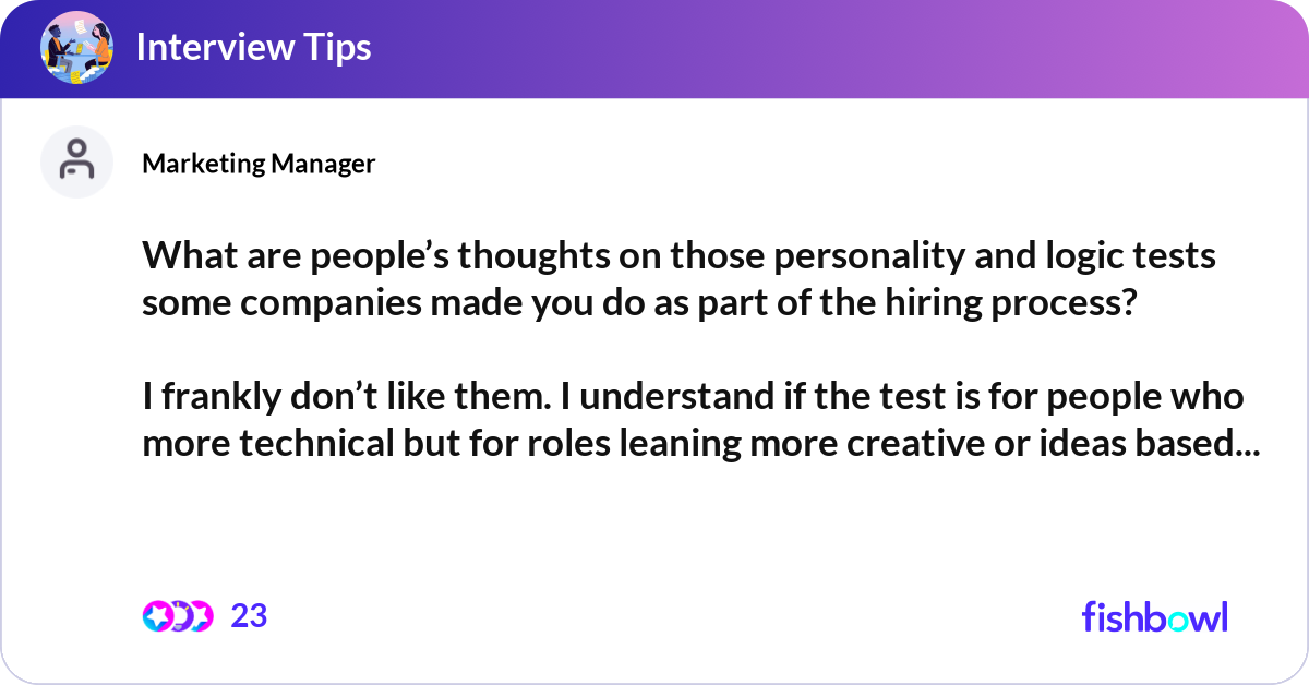 What are people’s thoughts on those personality an... | Fishbowl