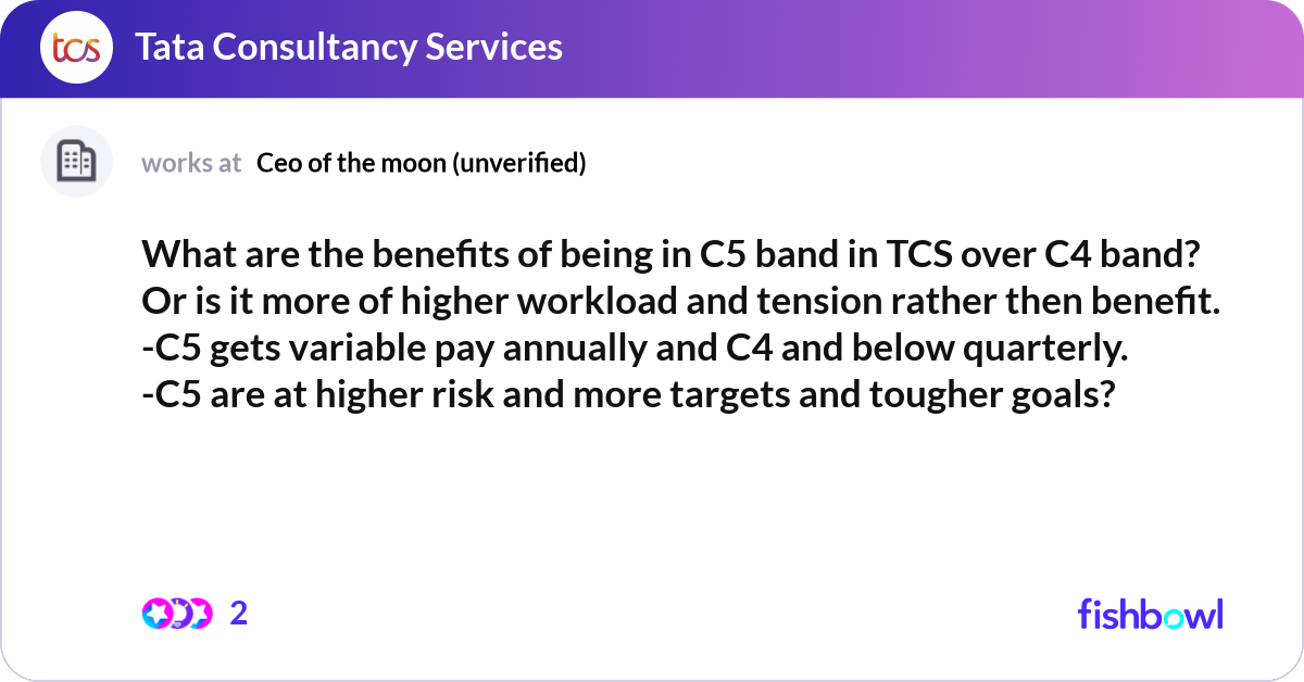 What are the benefits of being in C5 band in TCS o... | Fishbowl