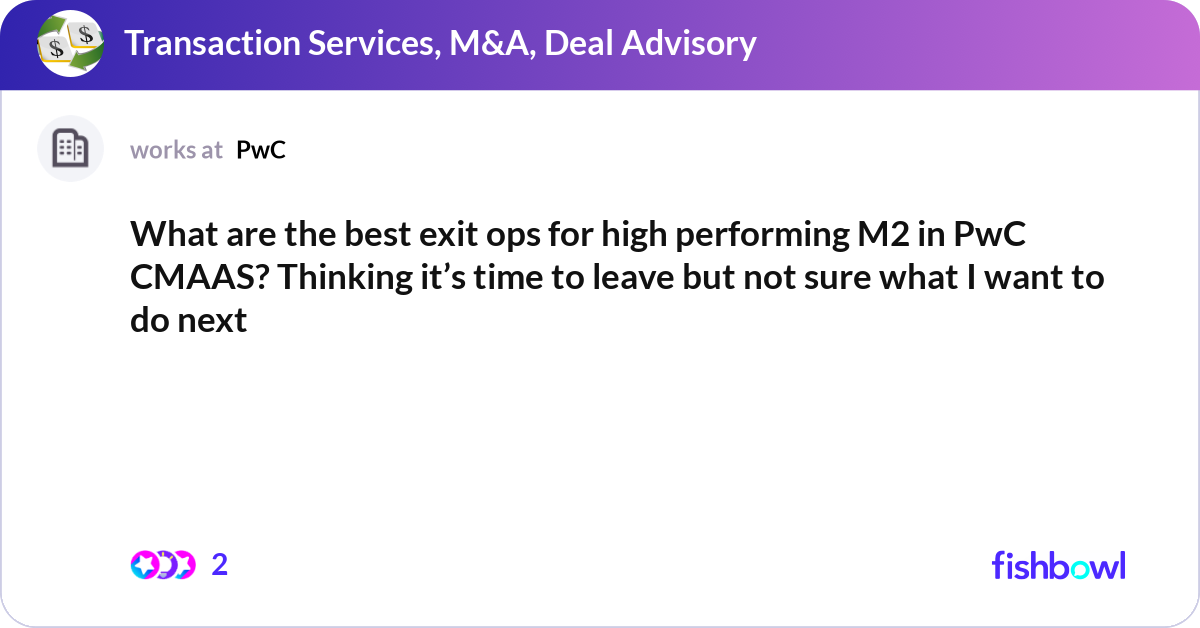 What are the best exit ops for high performing M2 ... | Fishbowl
