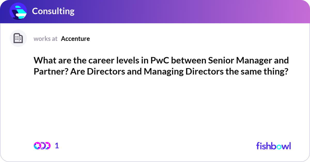 What are the career levels in PwC between Senior M... | Fishbowl