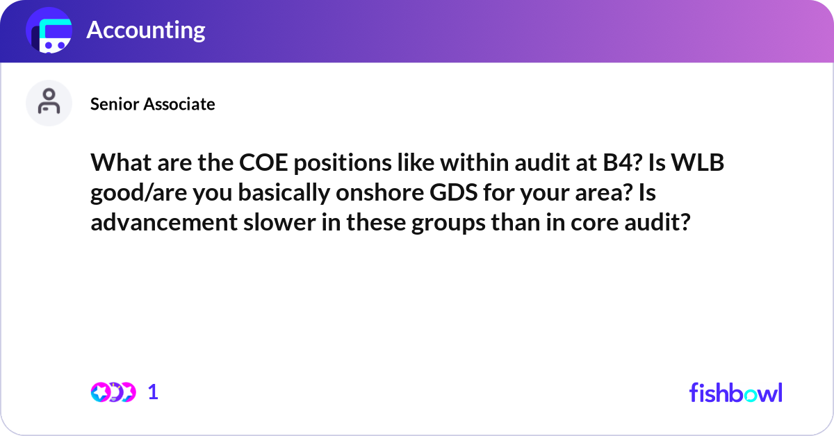 What are the COE positions like within audit at B4... | Fishbowl