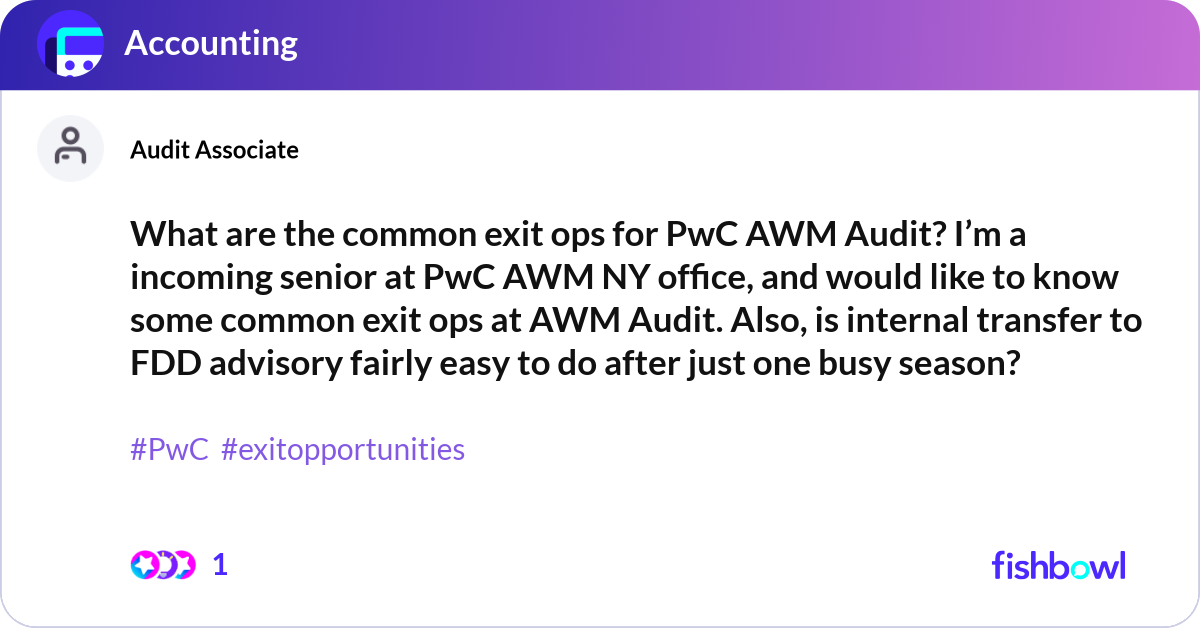 What are the common exit ops for PwC AWM Audit? I’... | Fishbowl