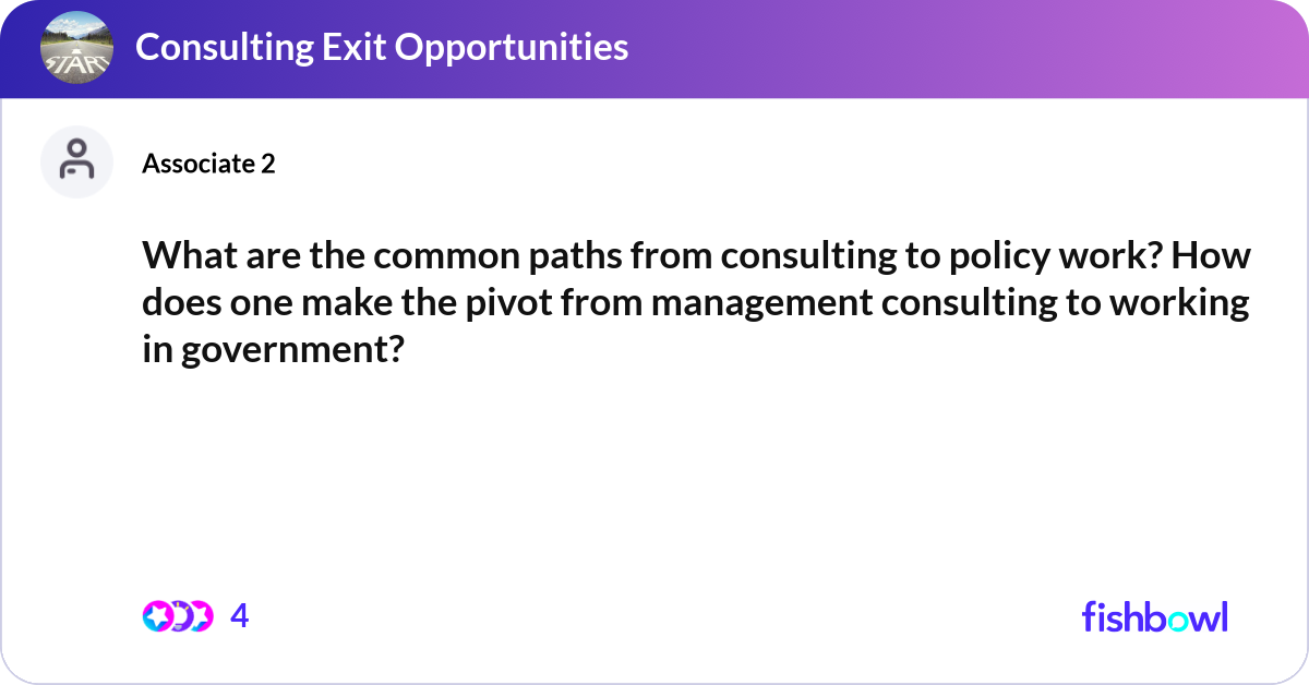 What are the common paths from consulting to polic... | Fishbowl