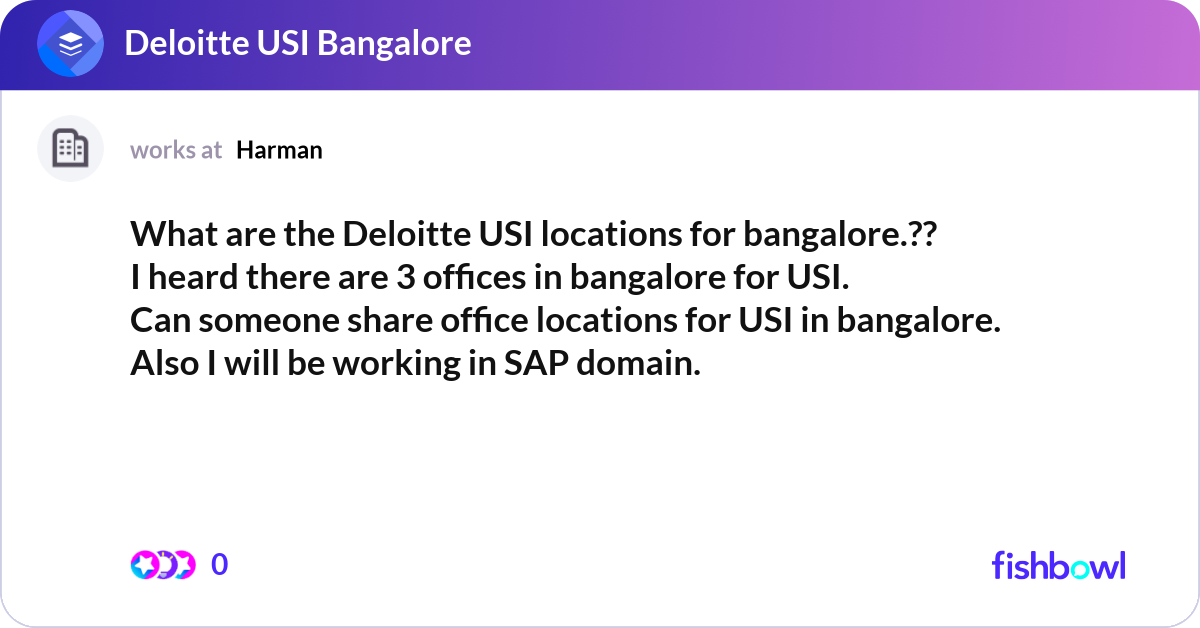 What are the Deloitte USI locations for bangalore.... | Fishbowl