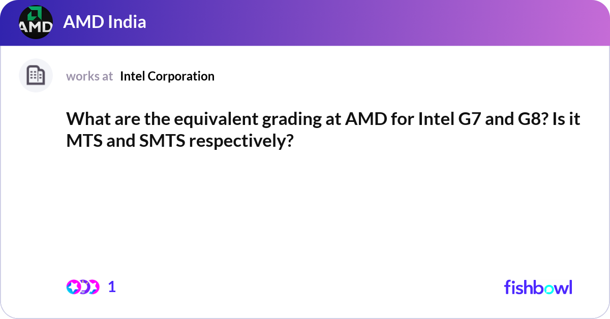 What are the equivalent grading at AMD for Intel G... | Fishbowl