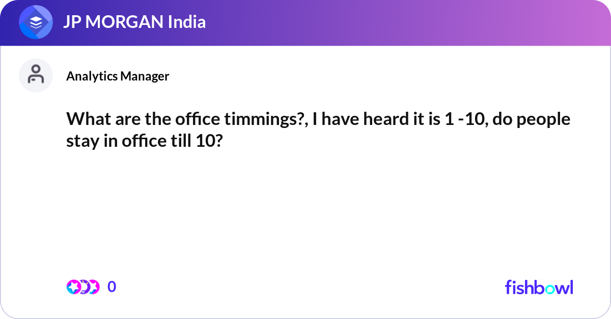 What are the office timmings?, I have heard it is ... | Fishbowl