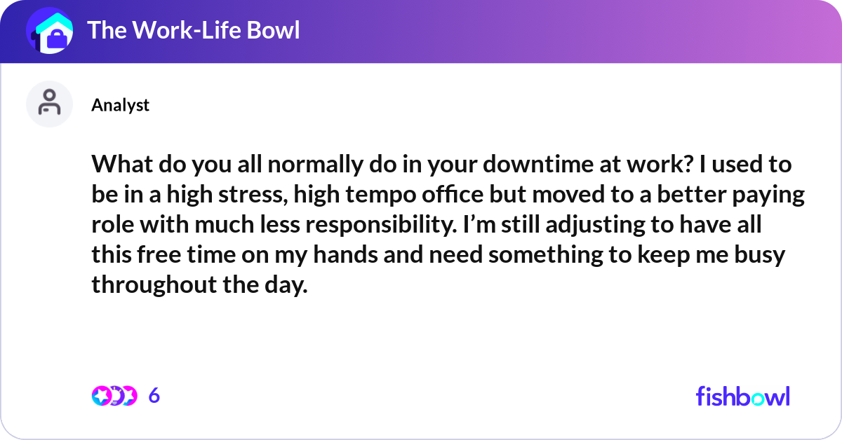 What do you all normally do in your downtime at wo... | Fishbowl