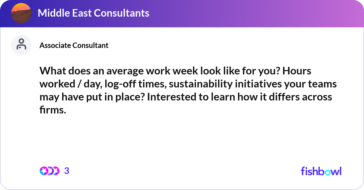 What does an average work week look like for you? ... | Fishbowl