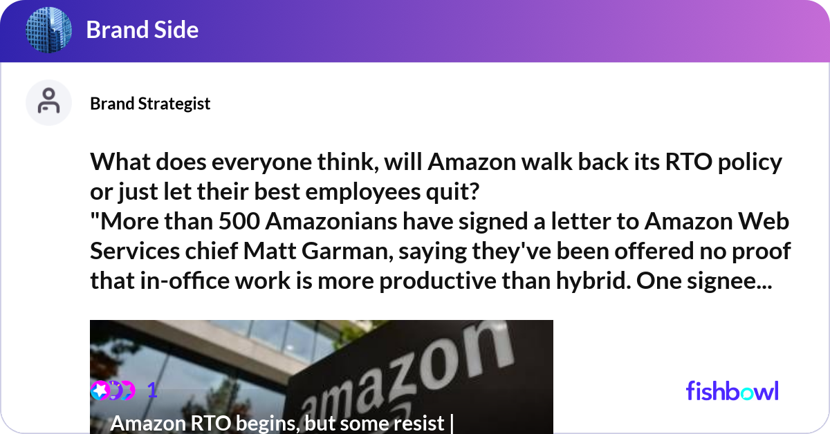 What does everyone think, will Amazon walk back it... | Fishbowl