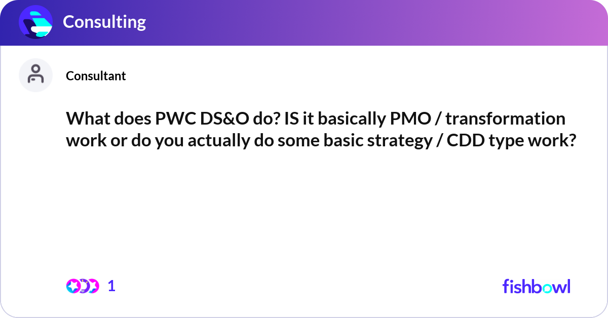What does PWC DS&O do? IS it basically PMO / trans... | Fishbowl