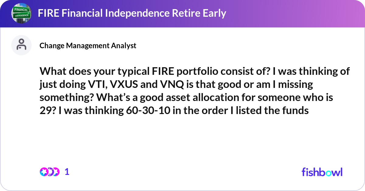 What does your typical FIRE portfolio consist of? ... | Fishbowl