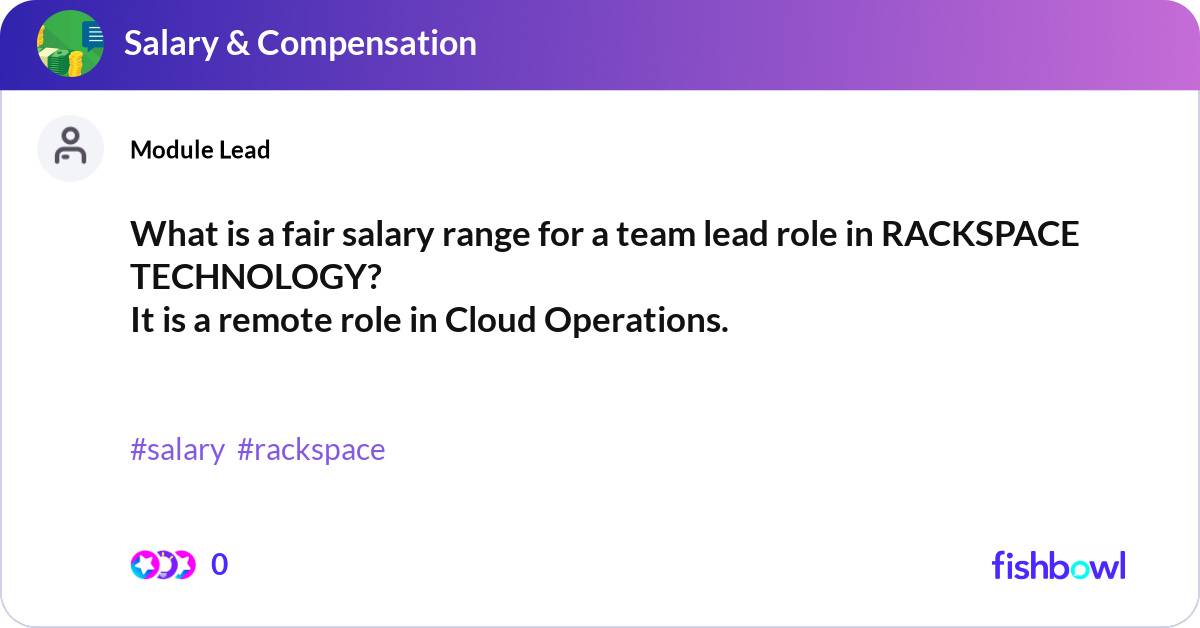 What is a fair salary range for a team lead role i... | Fishbowl