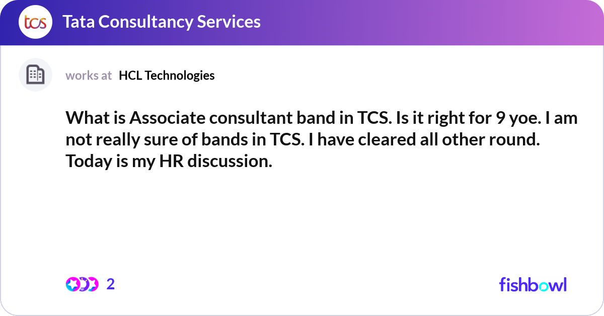 What is Associate consultant band in TCS. Is it ri... | Fishbowl