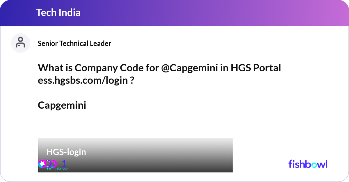 What is Company Code for @Capgemini in HGS Portal ... | Fishbowl