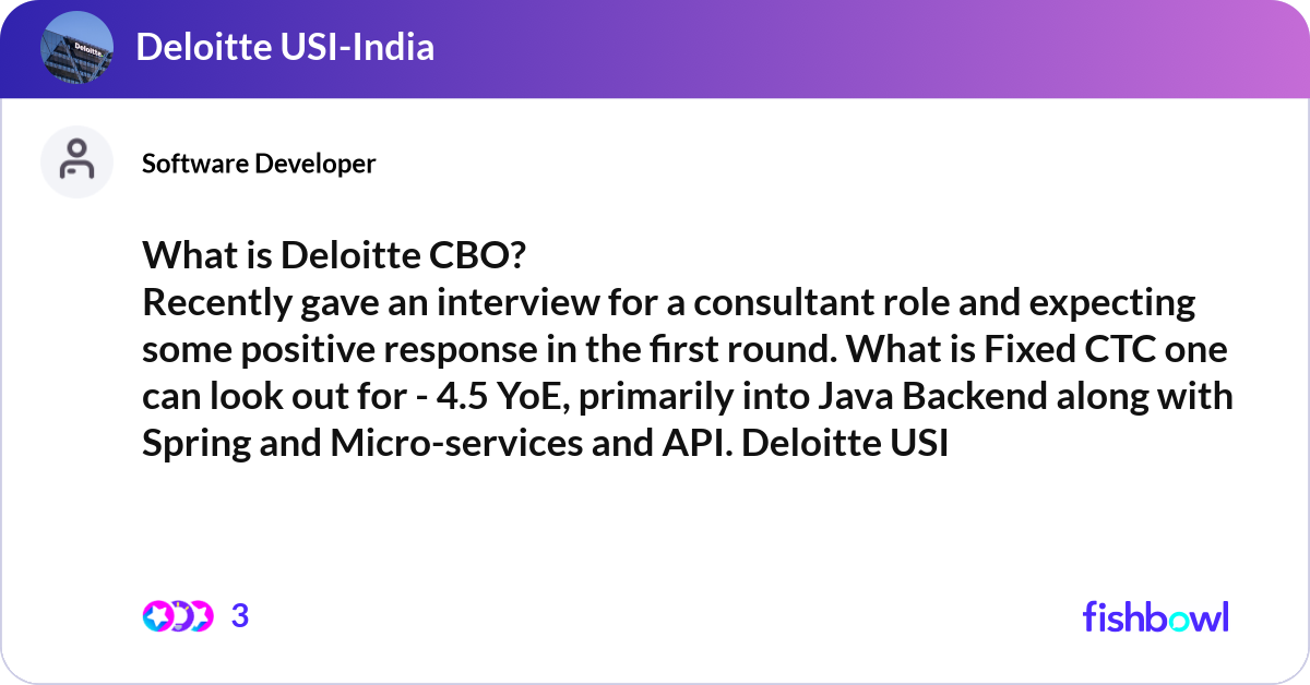 What is Deloitte CBO? Recently gave an interview f... | Fishbowl