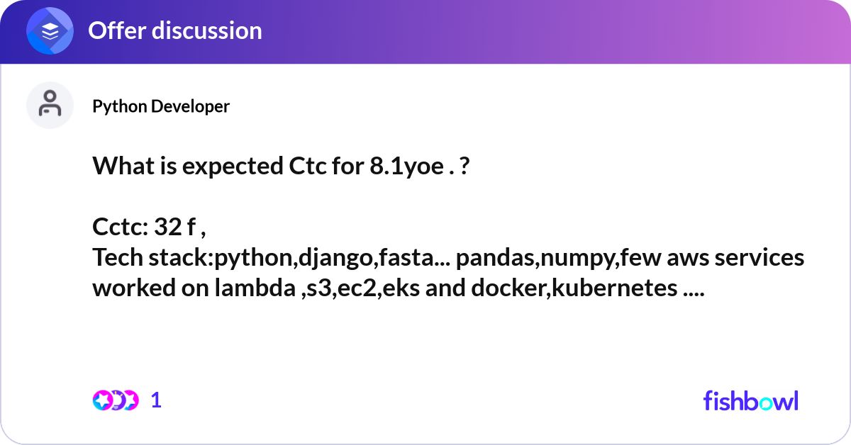 What is expected Ctc for 8.1yoe . ? Cctc: 32 f , ... | Fishbowl