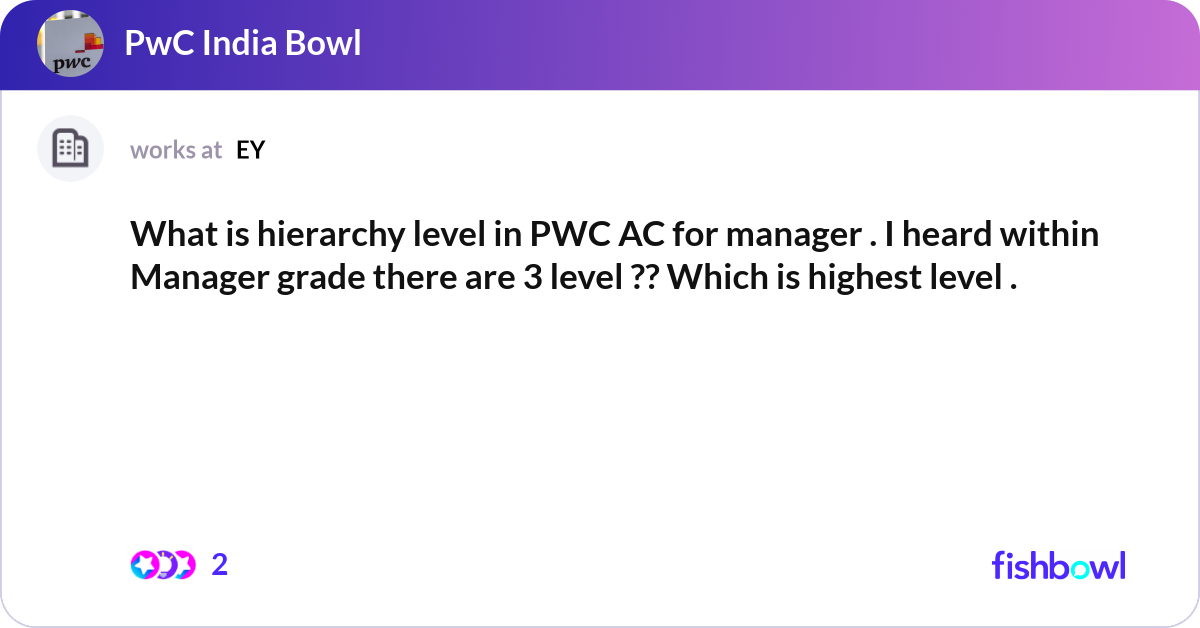 What is hierarchy level in PWC AC for manager . I ... | Fishbowl