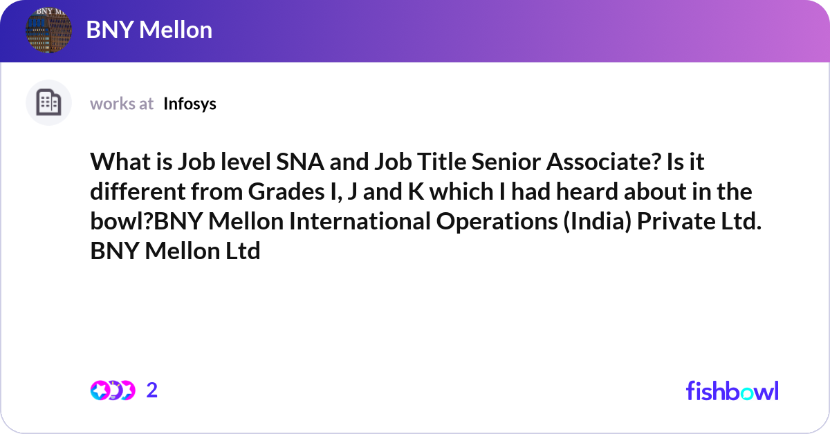 What is Job level SNA and Job Title Senior Associa... | Fishbowl