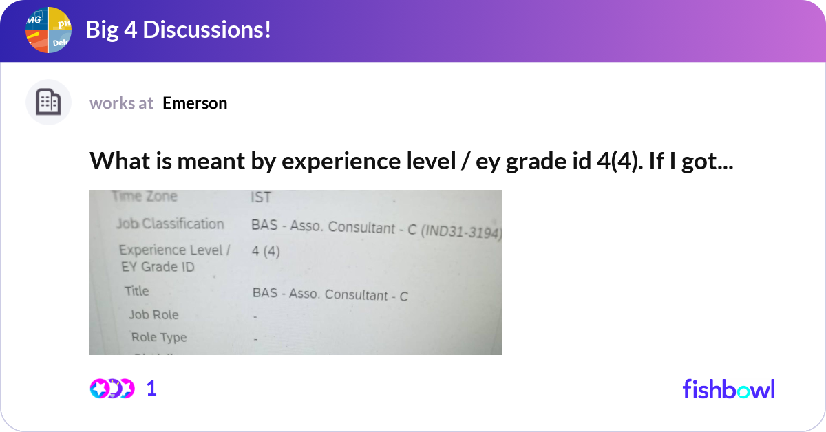 What is meant by experience level / ey grade id 4(... | Fishbowl