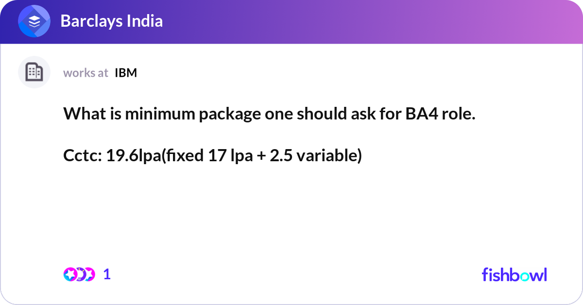 What is minimum package one should ask for BA4 rol... | Fishbowl