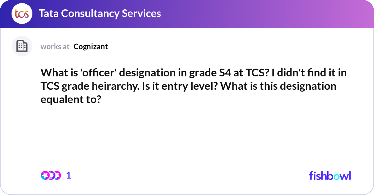 What is 'officer' designation in grade S4 at TCS? ... | Fishbowl
