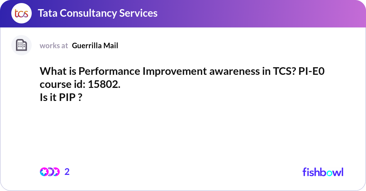 What is Performance Improvement awareness in TCS? ... | Fishbowl
