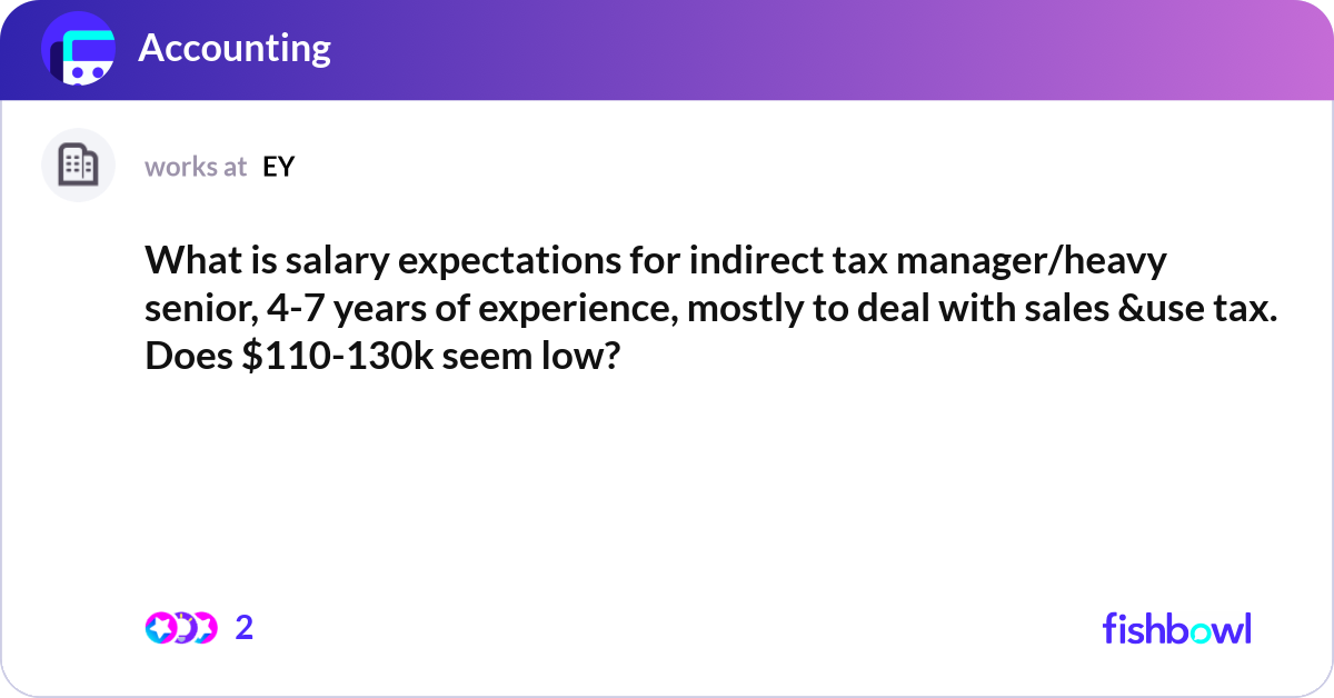 What is salary expectations for indirect tax manag... | Fishbowl