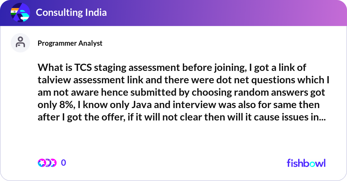 What is TCS staging assessment before joining, I g... | Fishbowl