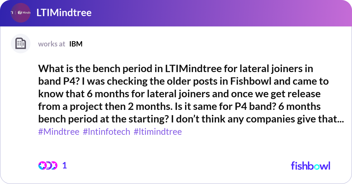What is the bench period in LTIMindtree for latera... | Fishbowl