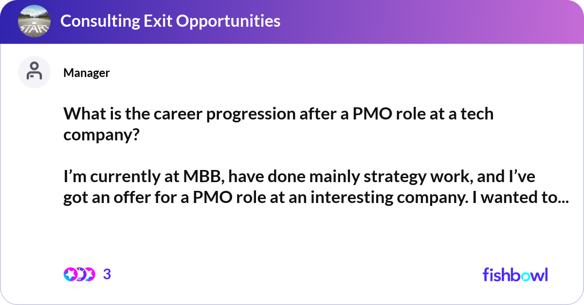 What is the career progression after a PMO role at... | Fishbowl