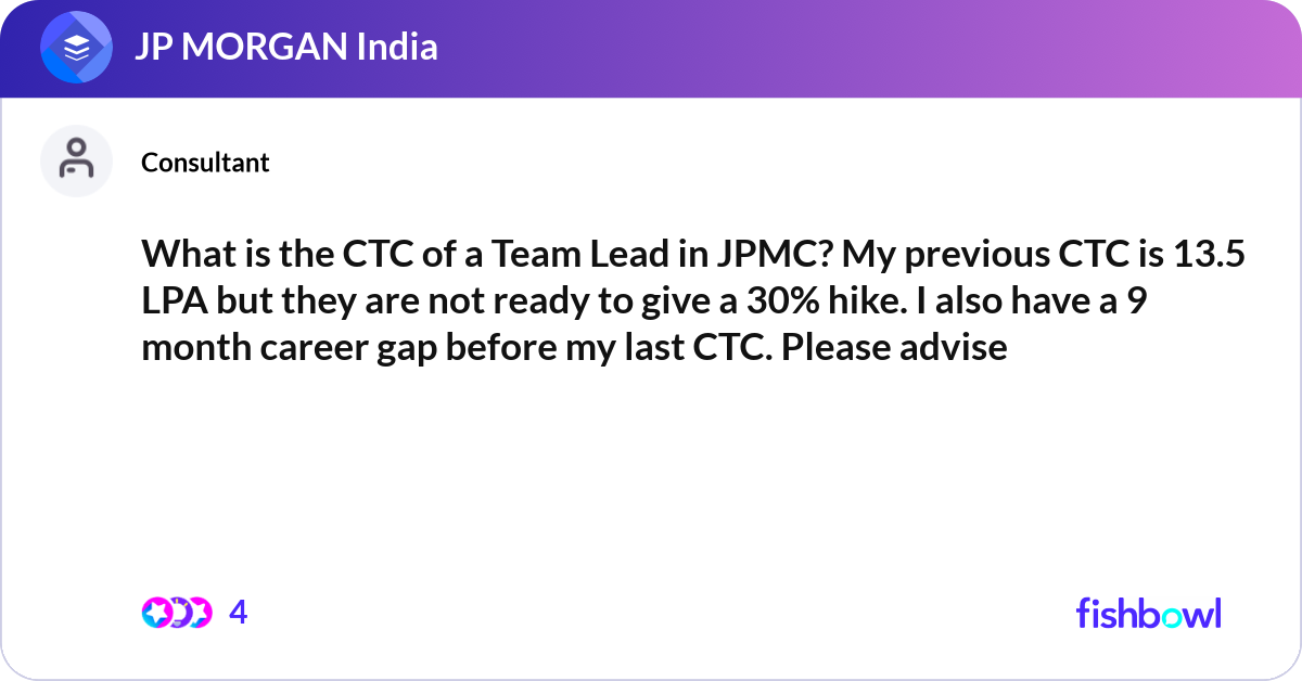 What is the CTC of a Team Lead in JPMC? My previou... | Fishbowl