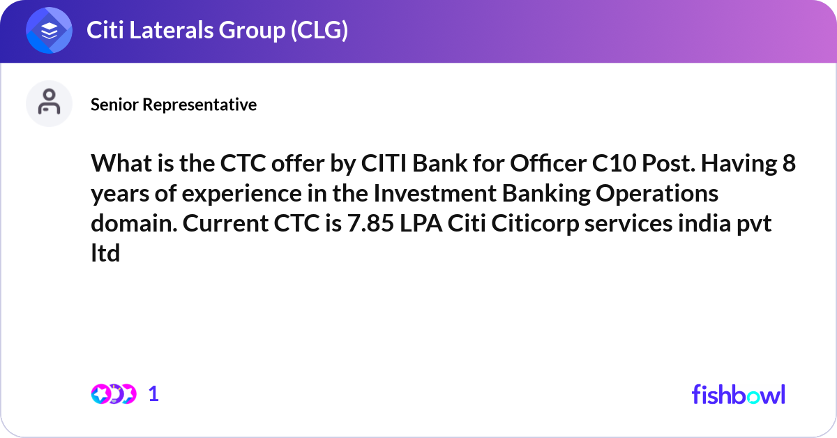 What is the CTC offer by CITI Bank for Officer C10... | Fishbowl