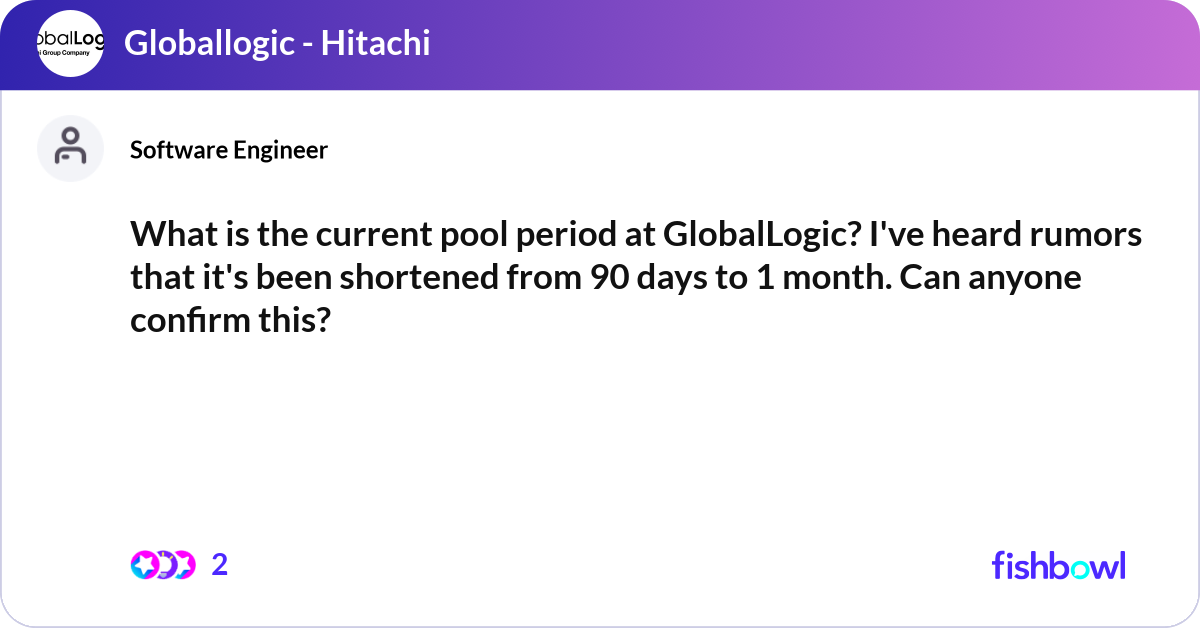 What is the current pool period at GlobalLogic? I'... | Fishbowl