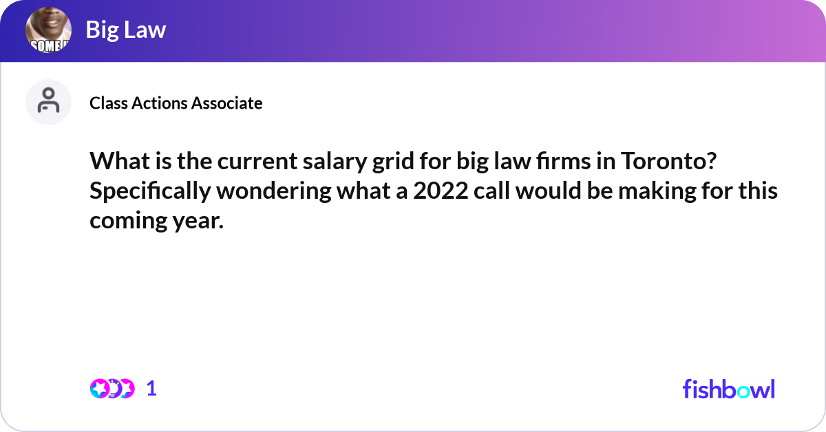 What is the current salary grid for big law firms ... | Fishbowl