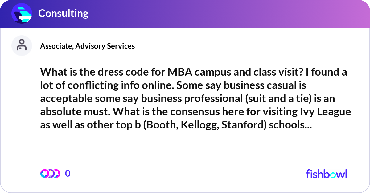 What is the dress code for MBA campus and class vi... | Fishbowl