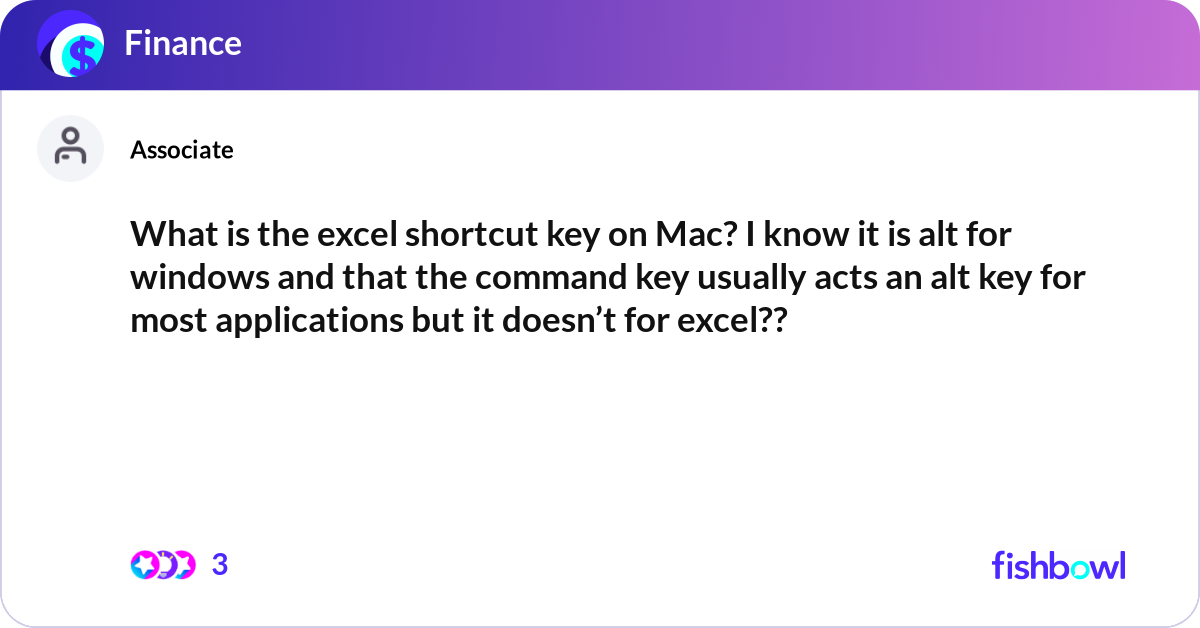 What is the excel shortcut key on Mac? I know it i... | Fishbowl