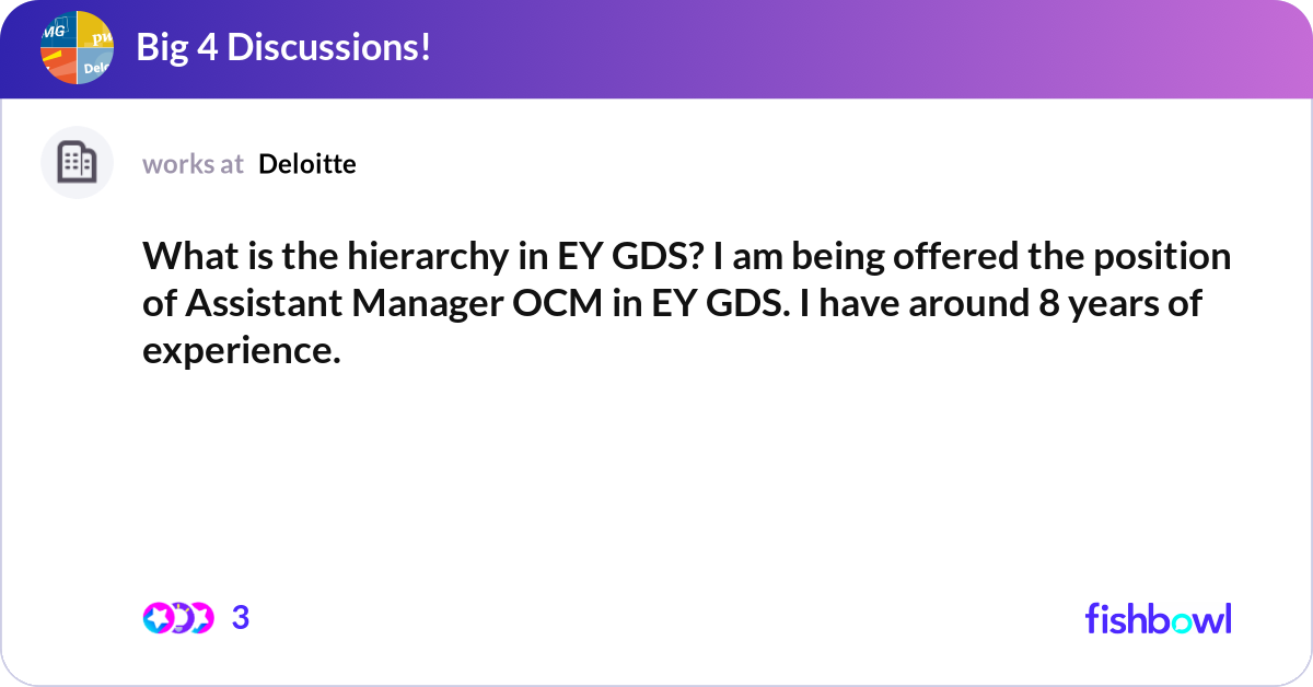 What is the hierarchy in EY GDS? I am being offere... | Fishbowl