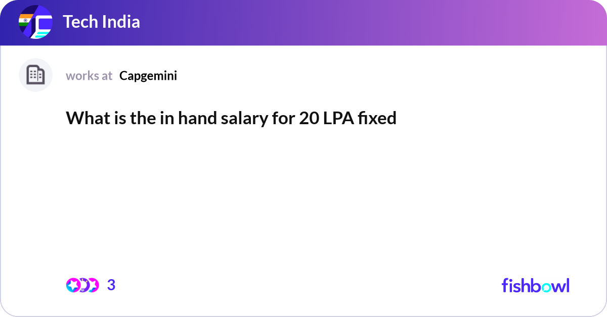 What is the in hand salary for 20 LPA fixed | Fishbowl