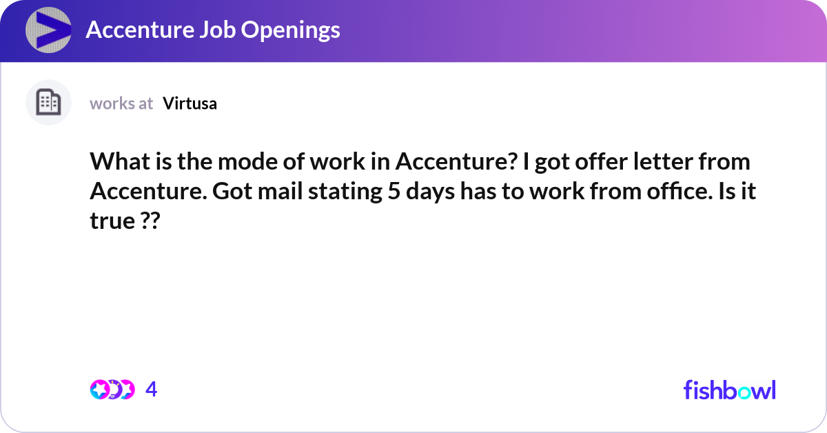 What is the mode of work in Accenture? I got offer... | Fishbowl