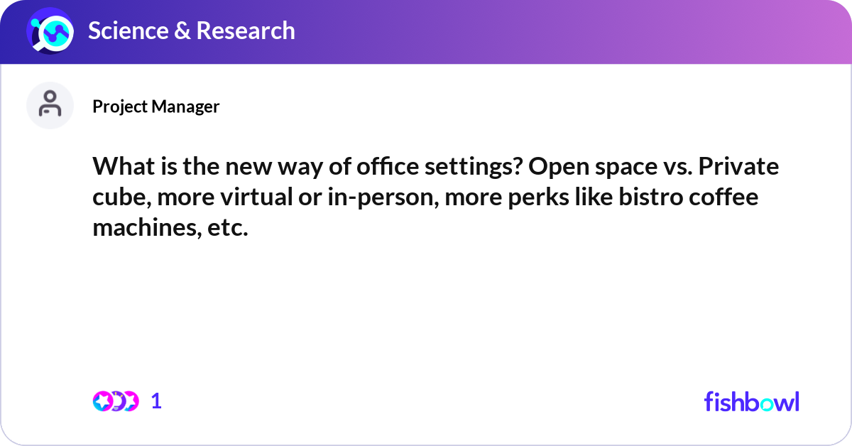 What is the new way of office settings? Open space... | Fishbowl