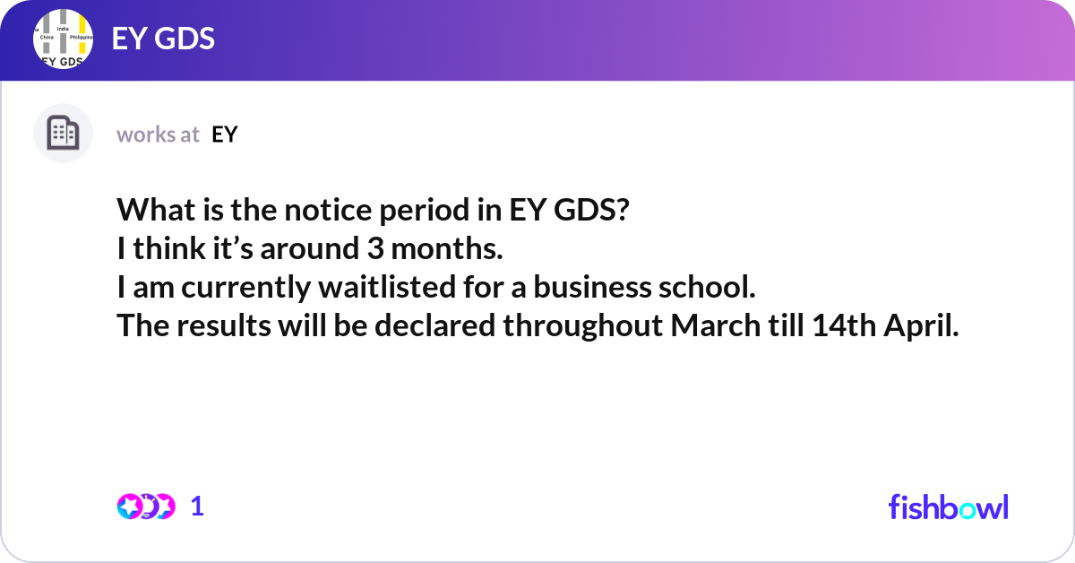 What is the notice period in EY GDS? I think it’s... | Fishbowl