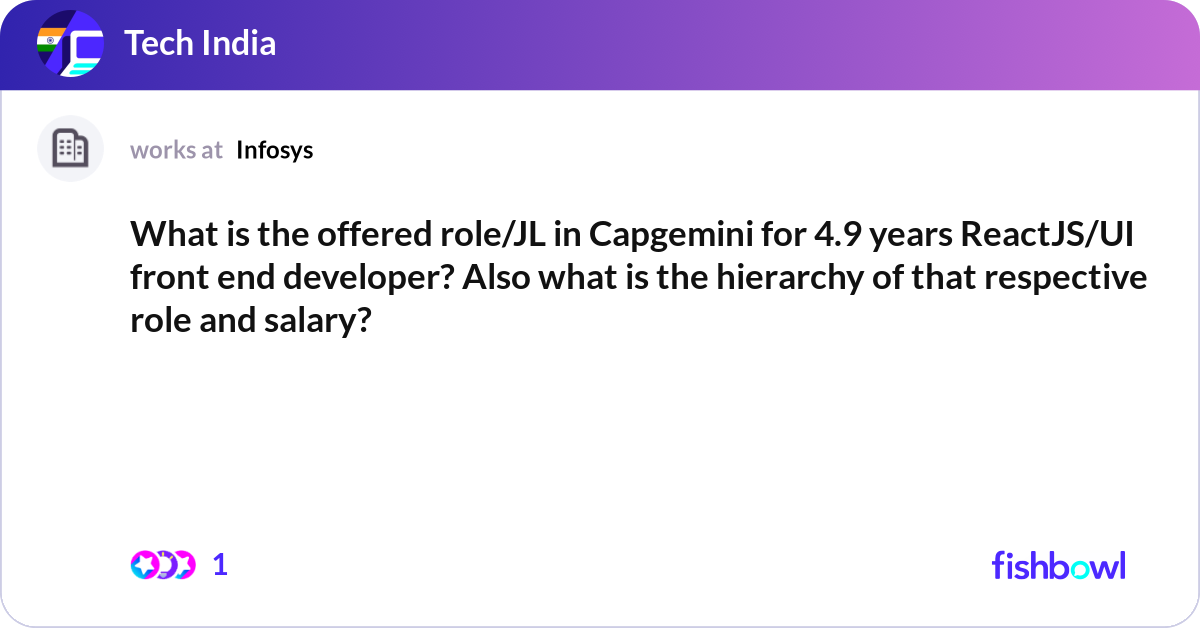 What is the offered role/JL in Capgemini for 4.9 y... | Fishbowl